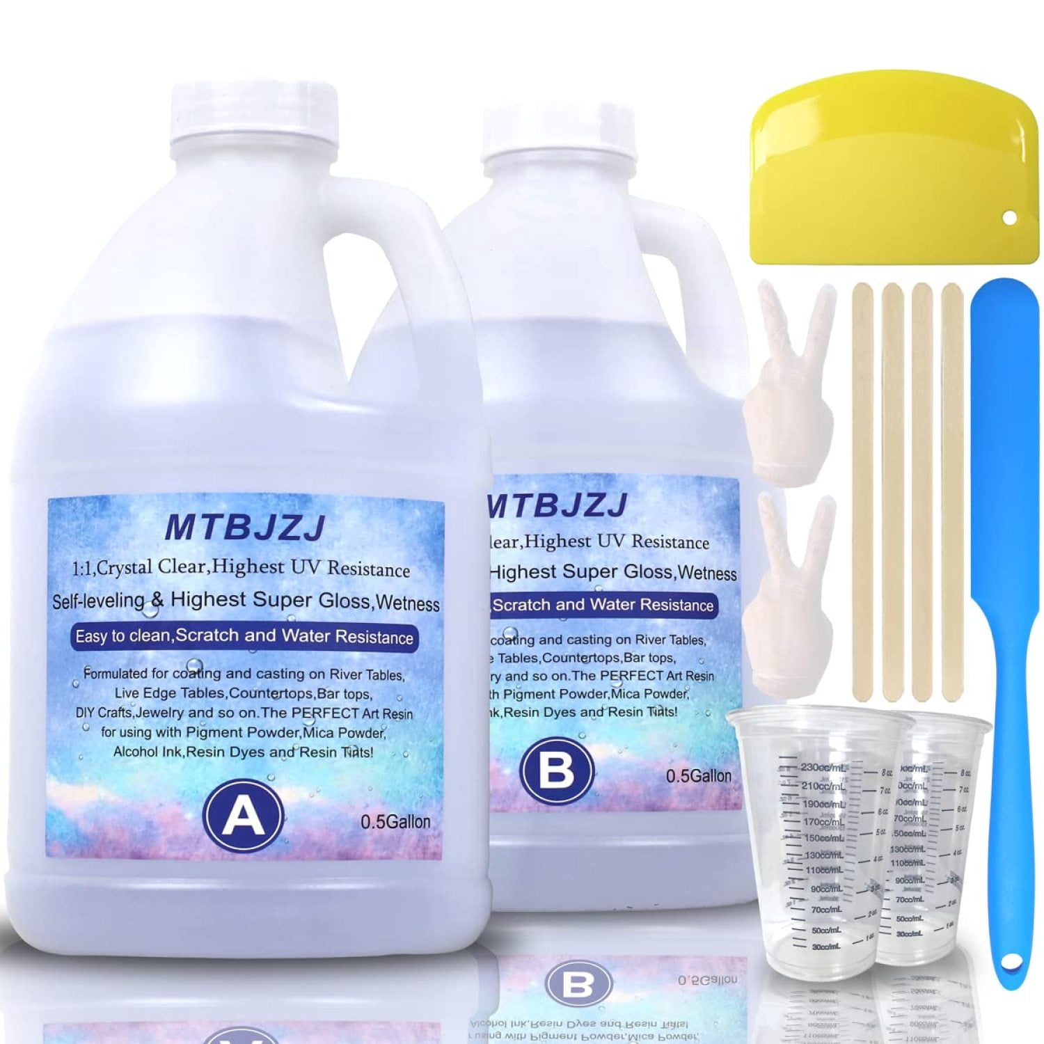 MTBJZJ Epoxy Resin 1 Gallon Kit - Supplies 1:1 Crystal Clear Resin ...