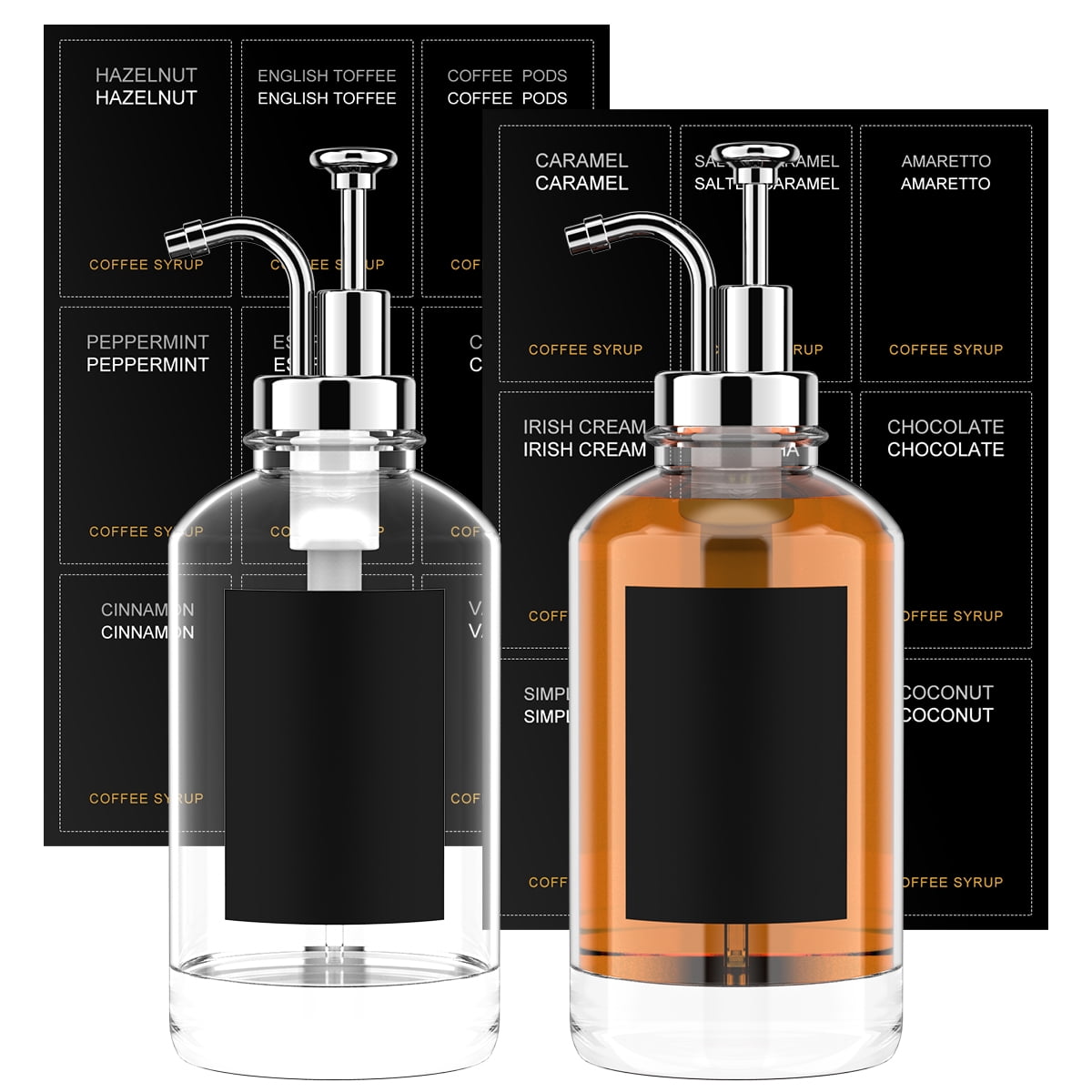 MTFun 2 Pcs Coffee Syrup Dispenser, with 9 Labels 16.9 oz 500 ml Coffee ...