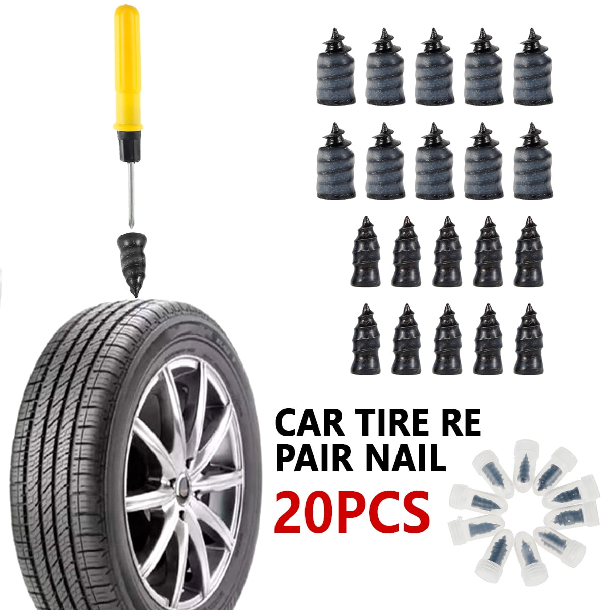 MTFun 20Pcs Vacuum Tyre Repair Nail Tire Repair Rubber Nail Puncture Repair Nail Self-tire ...