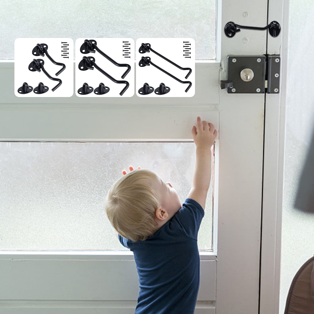 MTFun 2Pcs Cabin Hook Stainless Steel Hook and Eye Latch Black Window ...