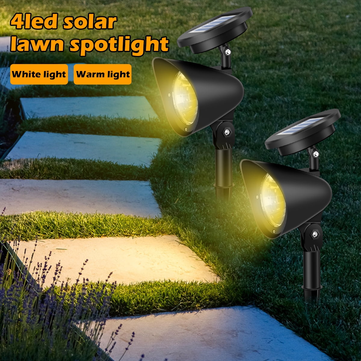 MTFun 2Pcs Solar Spot Light Solar Powered Spotlight White/ Warm Light ...