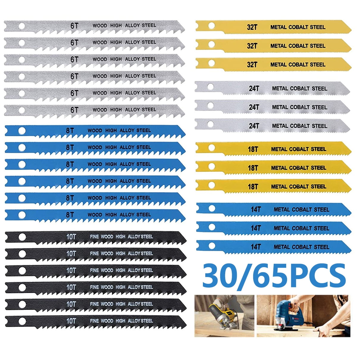 MTFun 30/65Pcs 86/100mm Jig Saw Blade Set Carbon Steel 6/8/10/14/18/24 ...