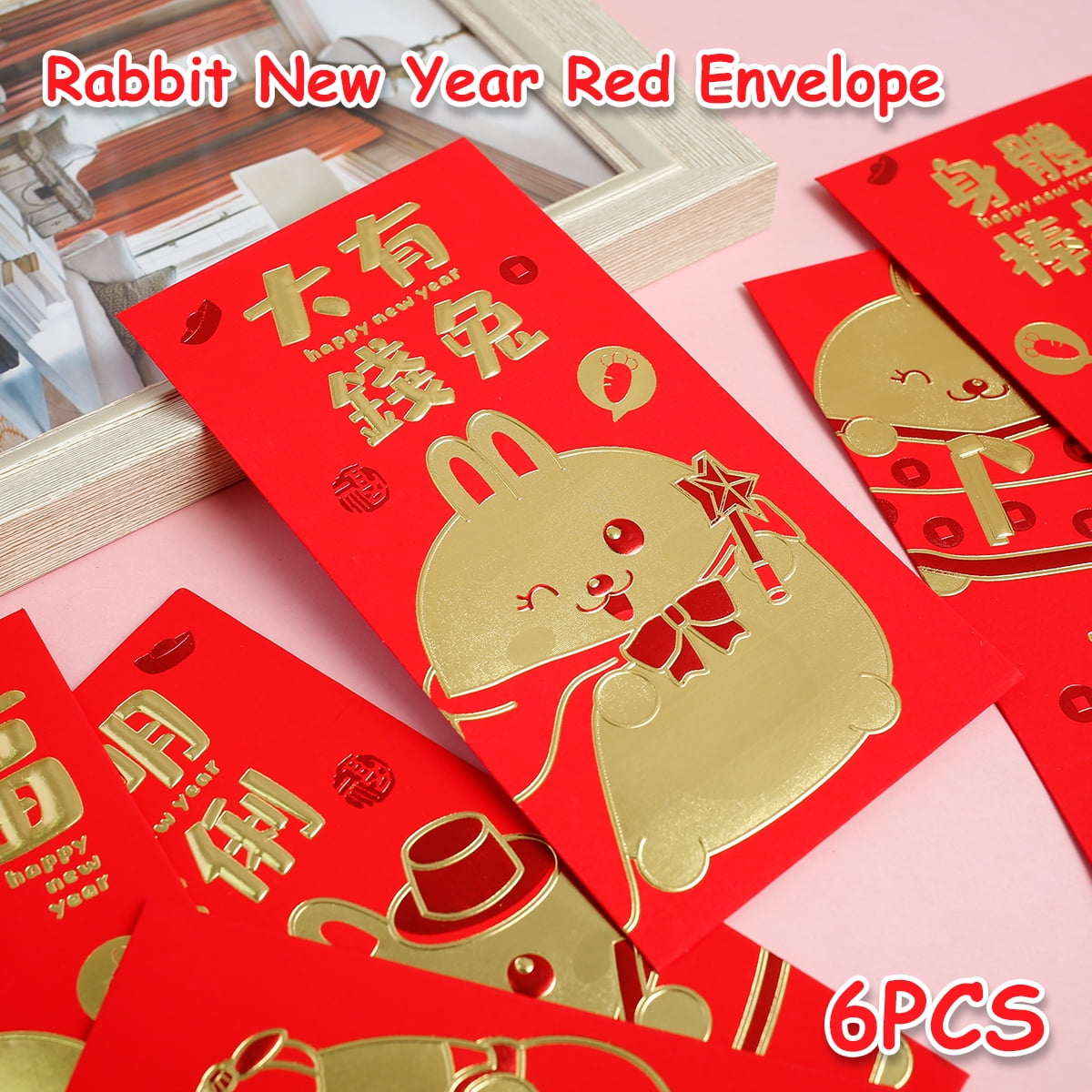MTFun 6Pcs Rabbit Year Red Envelops Chinese Red Packets 2023 New Year ...