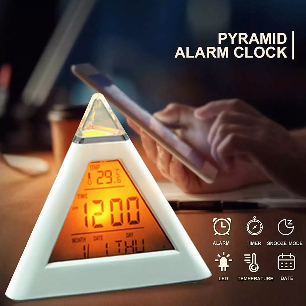 MTFun Alarm Clock LED Color Changing Digital Triangle LCD Alarm Clock ...