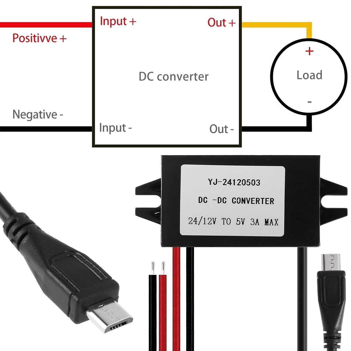 MTFun DC-DC Buck Converter Module 12V/24V to DC 5V Step Down Module ...