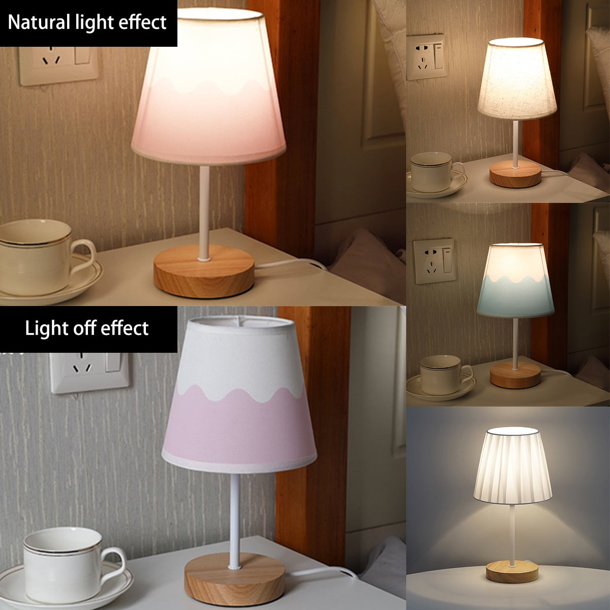 MTFun Table Lamp Bedside Nightstand Lamp Simple Desk Lamp Fabric Wooden ...