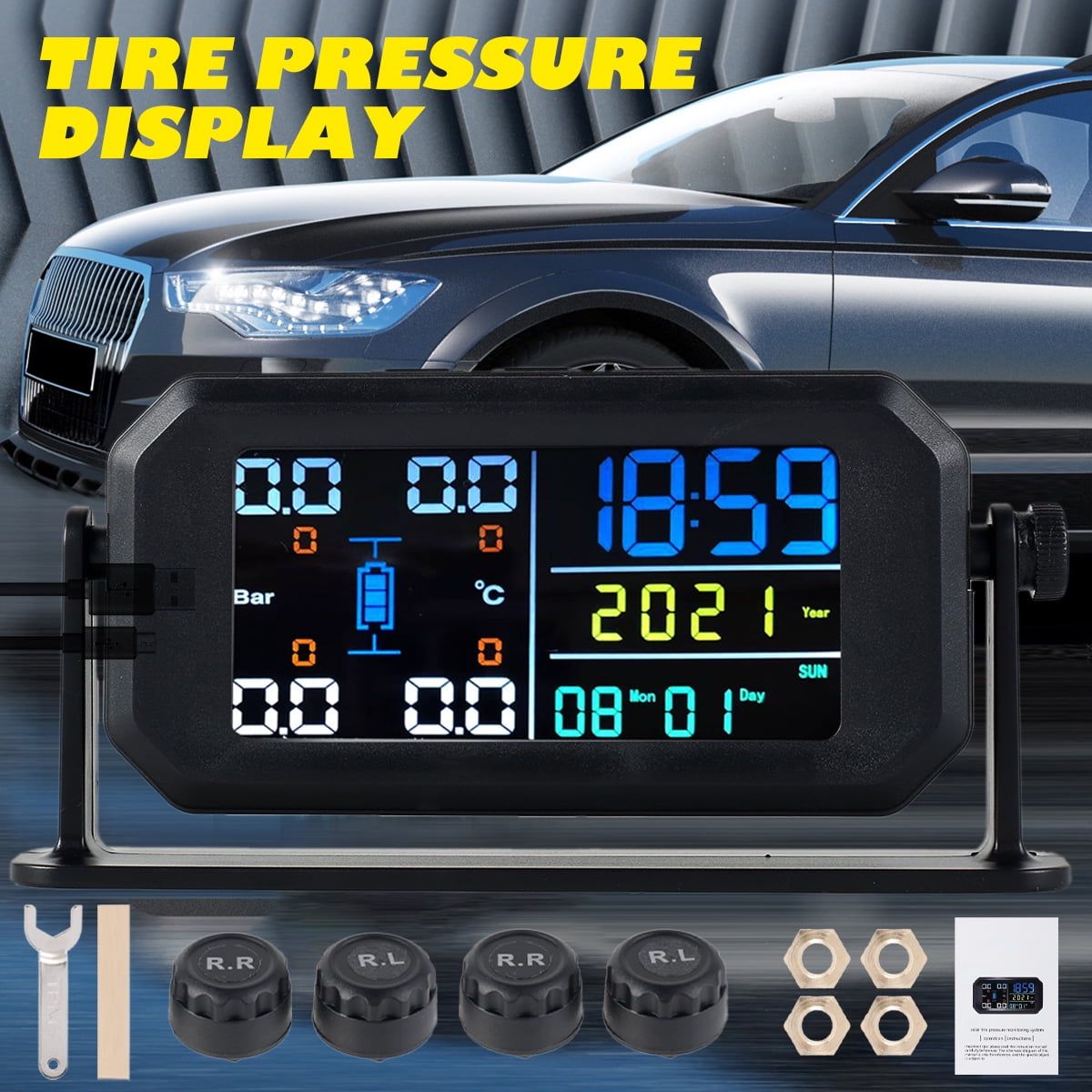 MTFun Tire Pressure Monitoring System Solar & USB Powered Tire Pressure ...