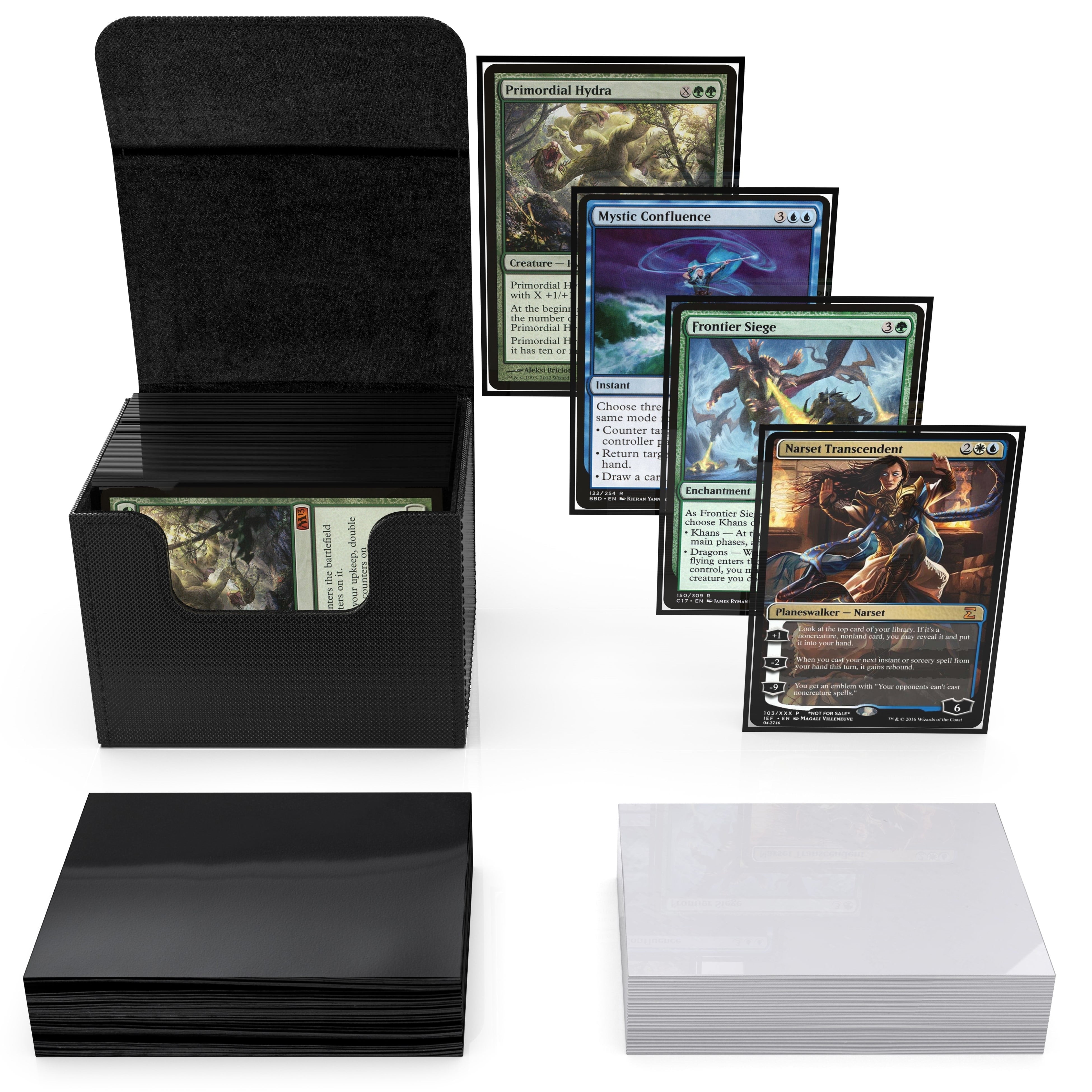 MTG Deck Box (Black) | 100 Card Deck Box Kit - Includes Inner and Outer Sleeves. Yugioh Deck Box ...