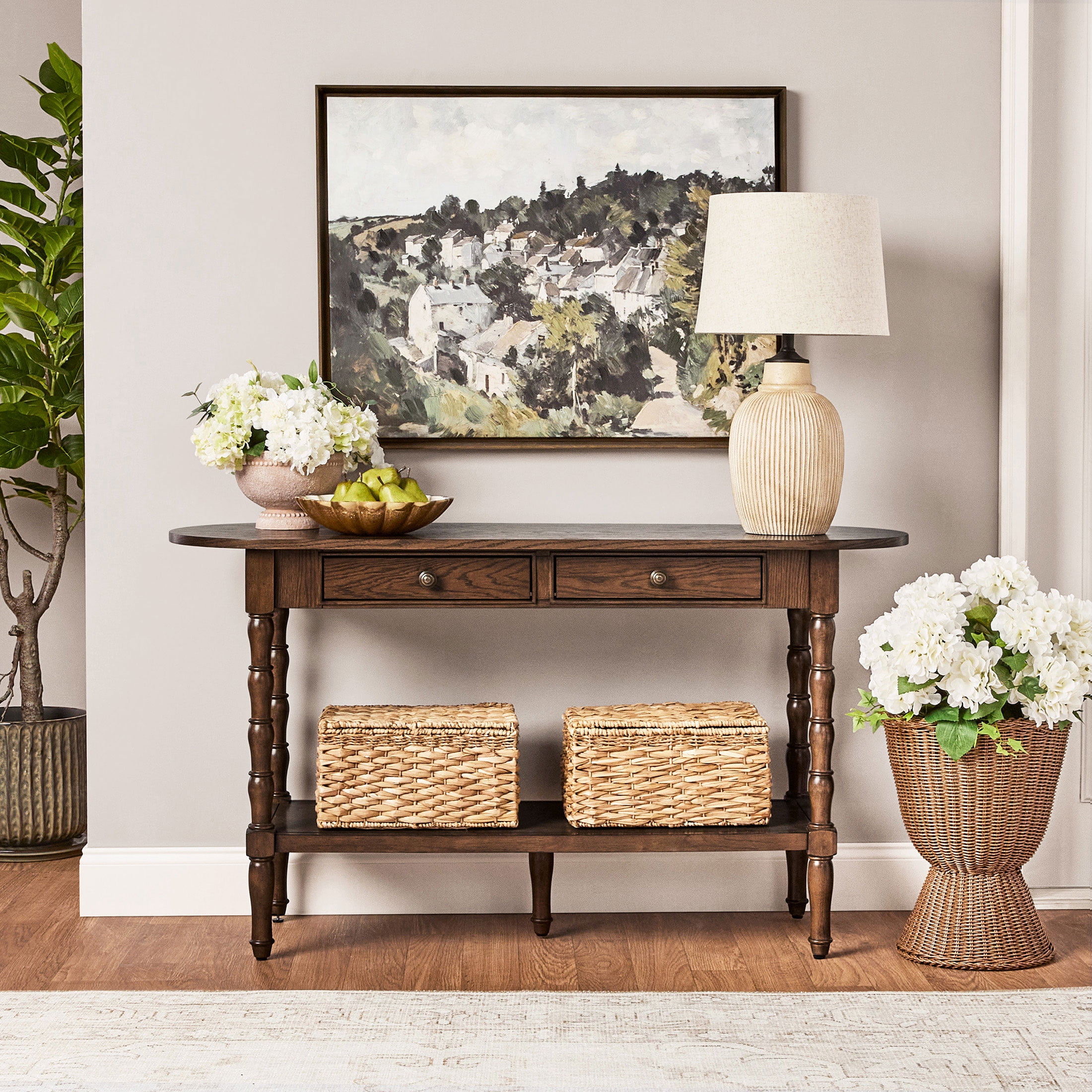 My Texas House Lewis Console Table in Warm Brown with Oval Top and ...