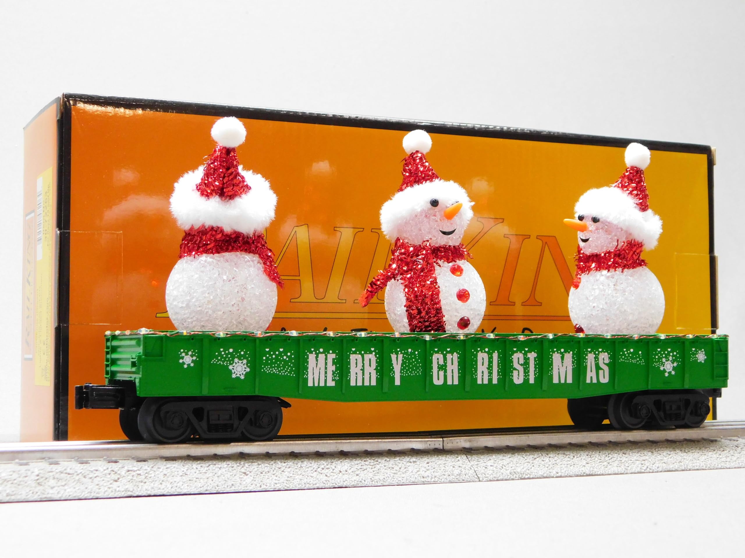 MTH RAILKING CHRISTMAS GONDOLA WITH LEDs & LIGHTED SNOWMEN O GAUGE 30 ...