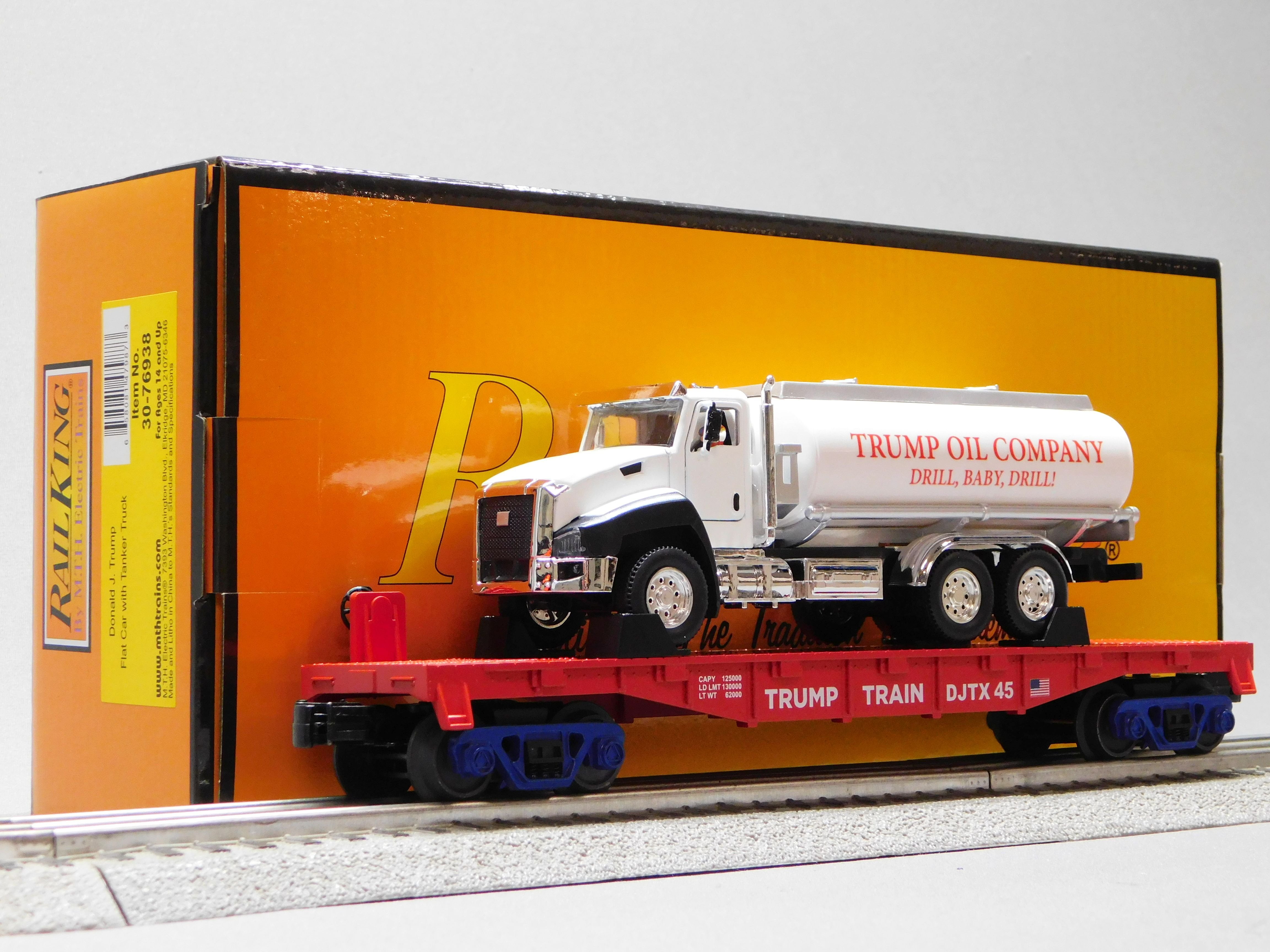MTH RAILKING DONALD J. TRUMP FLAT CAR w/ TANKER TRUCK O GAUGE 30-76938 ...