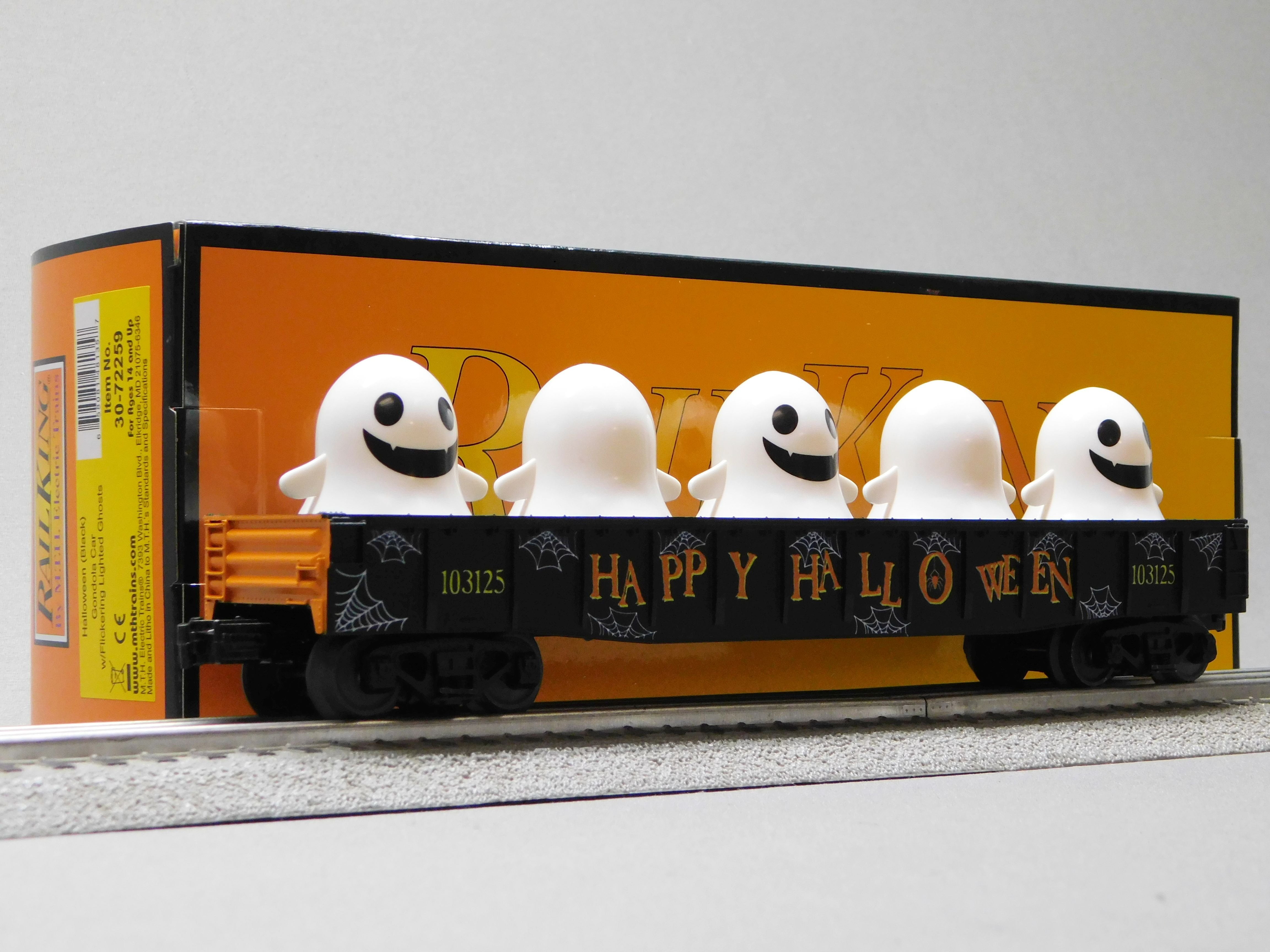 MTH RAILKING HALLOWEEN BLACK GONDOLA W/ FLICKERING LIGHTED GHOSTS 30 ...