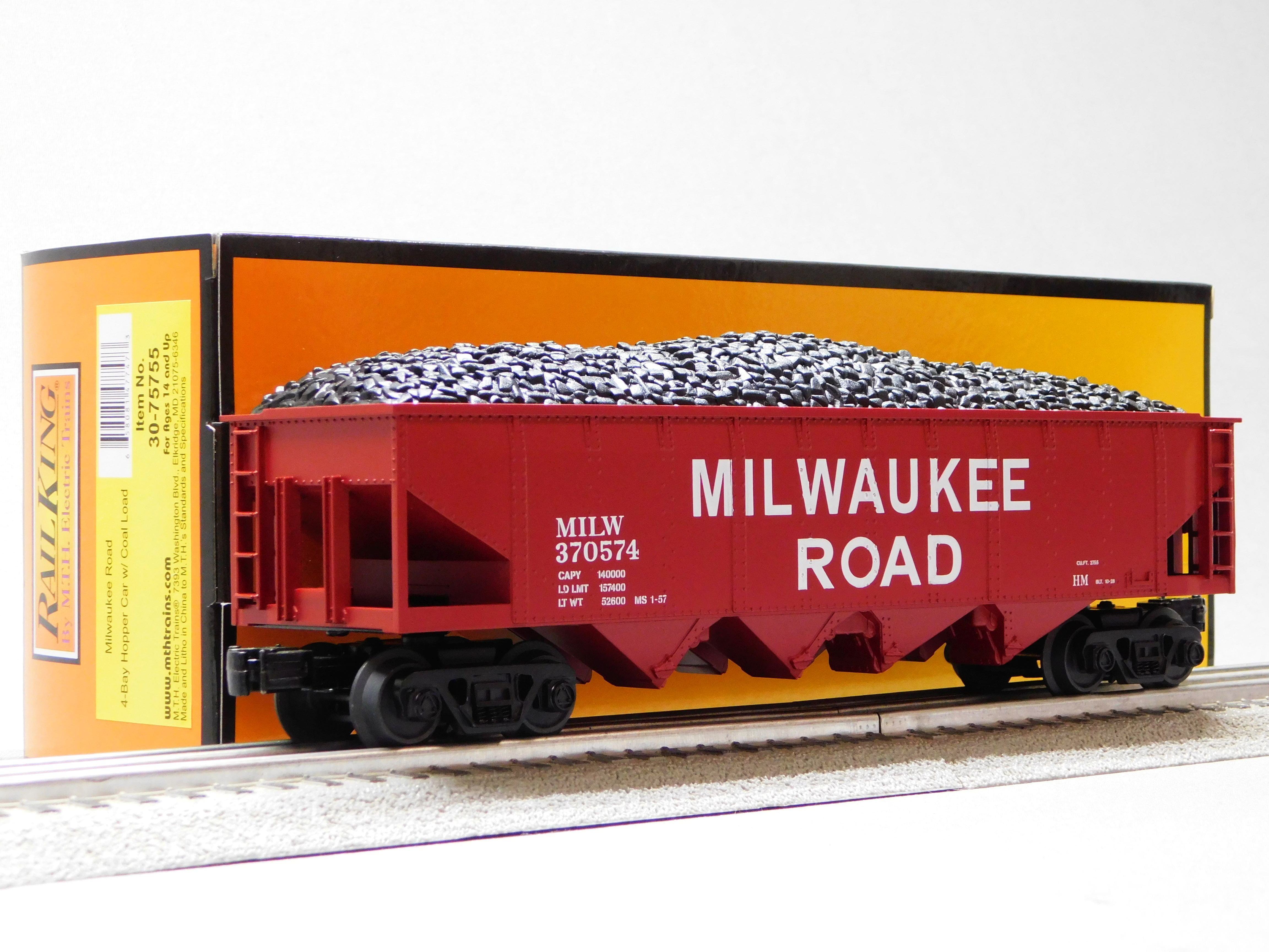 MTH RAILKING MILWAUKEE ROAD 4-BAY HOPPER TRAIN CAR W/ COAL LOAD O GAUGE ...
