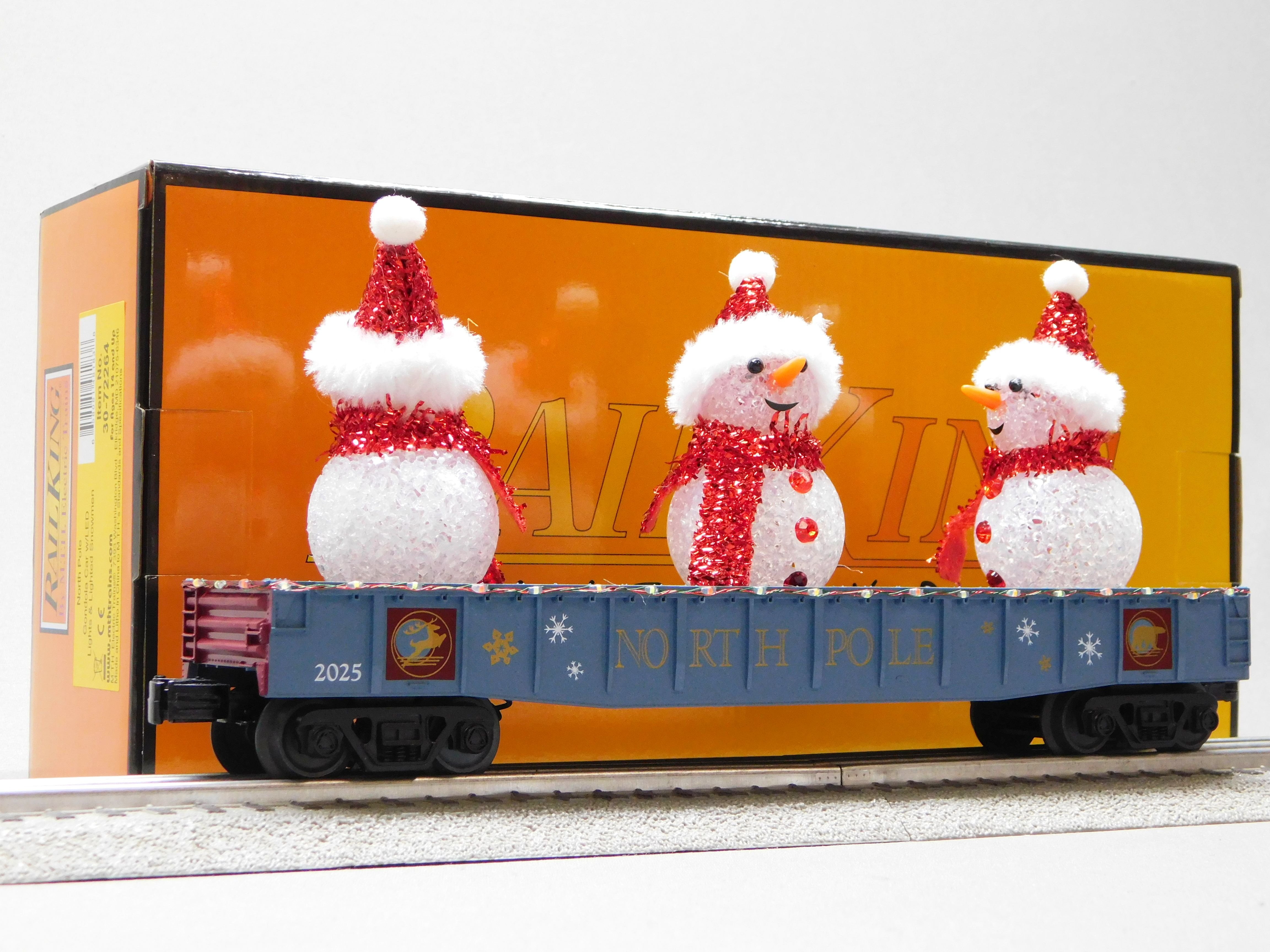 MTH RAILKING NORTH POLE GONDOLA WITH LEDs & LIGHTED SNOWMEN O GAUGE 30 ...