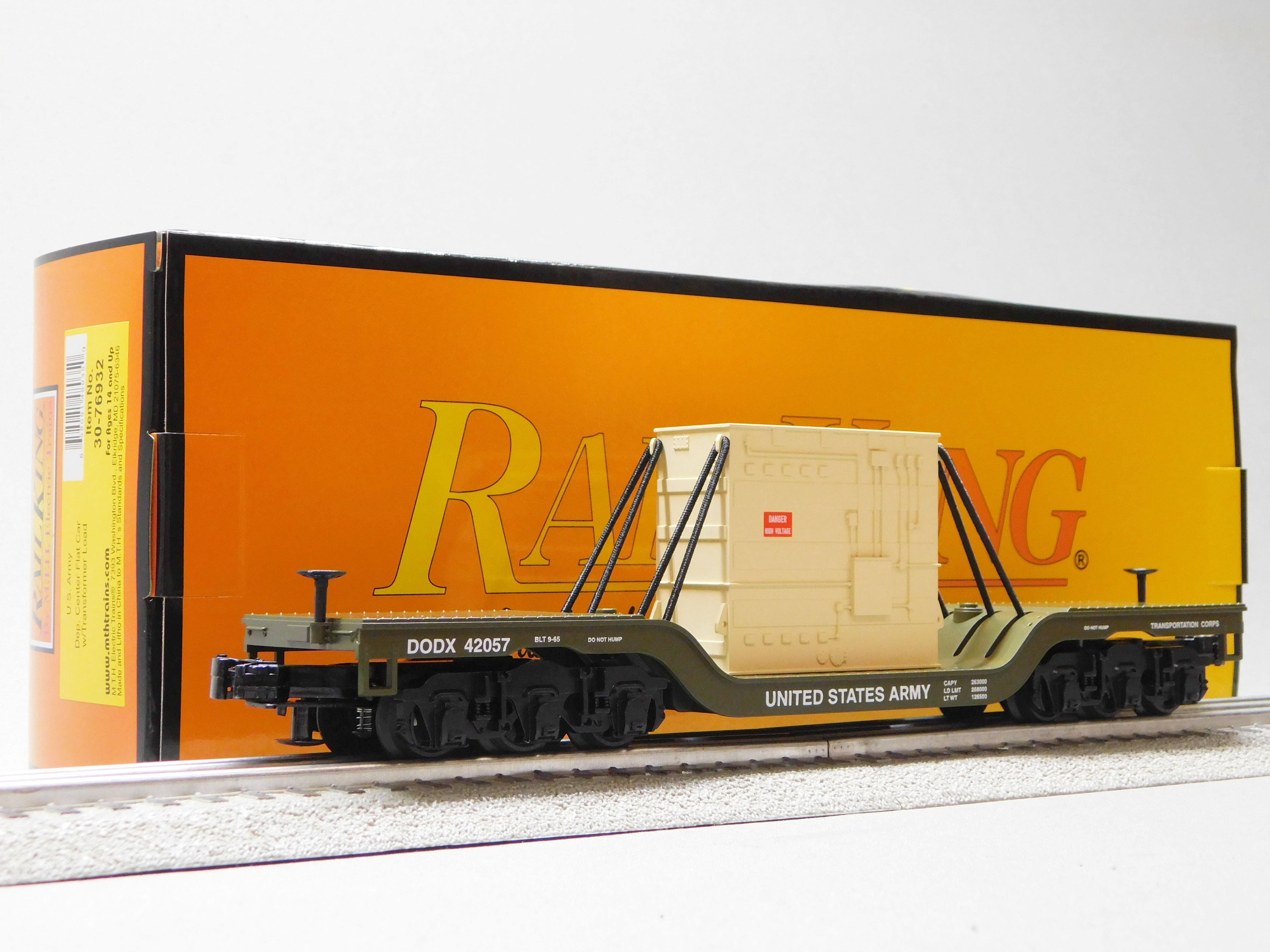 MTH RAILKING U.S. ARMY DEP. CENTER FLAT W/ TRANSFORMER O GAUGE 30-76932 ...