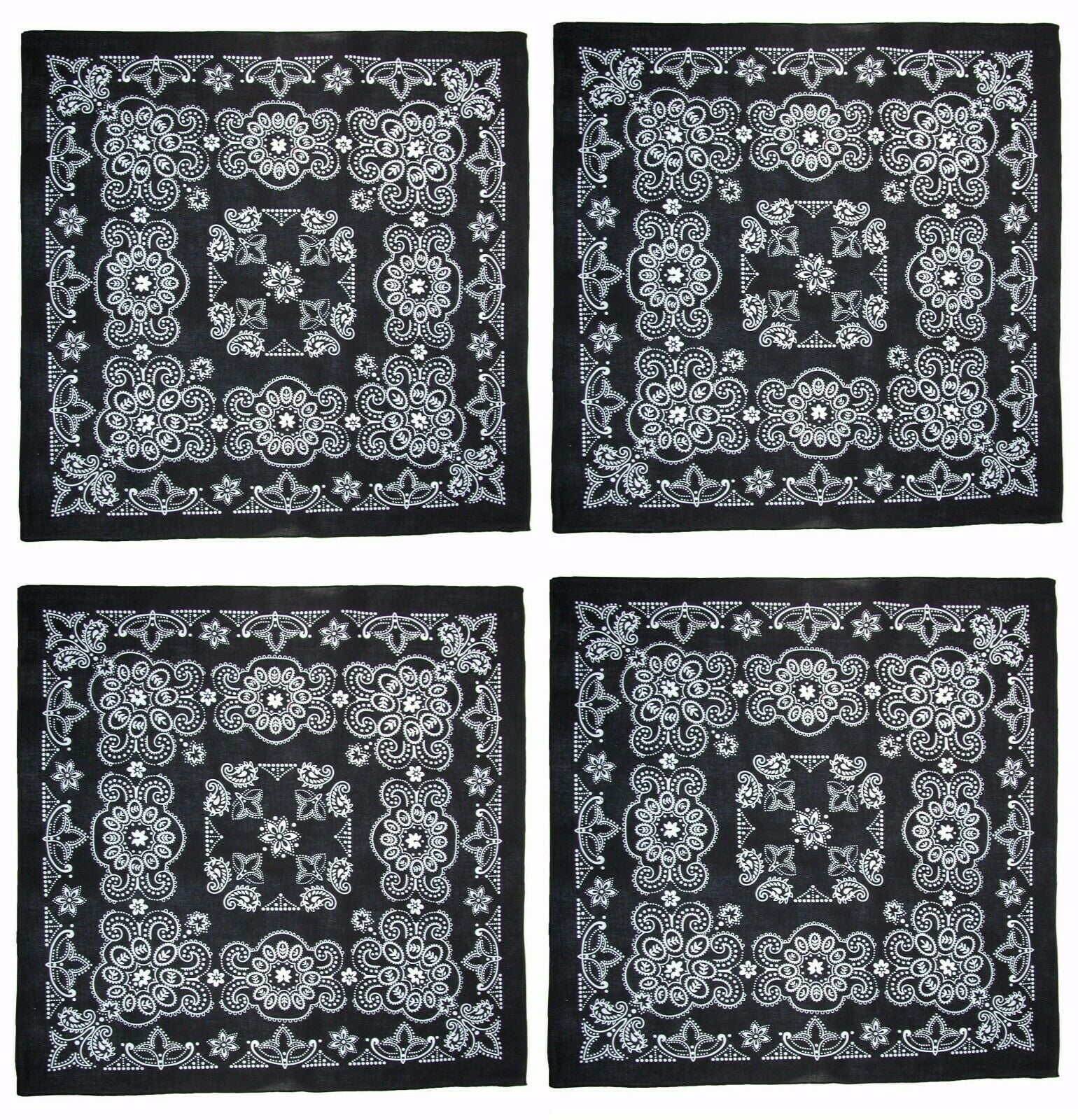 MTL Extra Large 27 Inch Cotton Texas Paisley Black Bandanas Pack of 4 ...