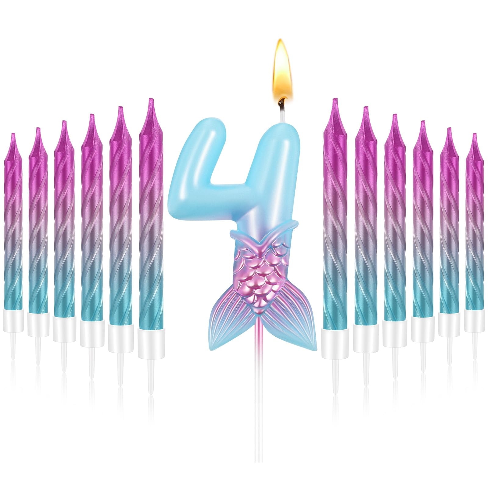MTLEE 13 Pcs Birthday Candles Set 1 Mermaid Birthday Candle with 12 Pcs ...