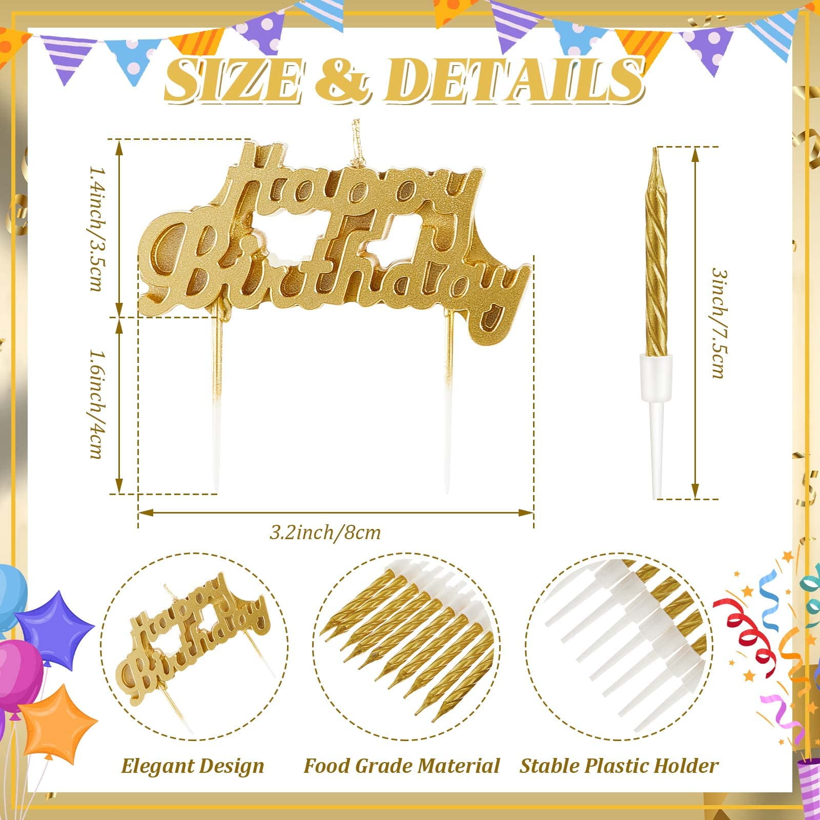 MTLEE Happy Birthday AJH3 Candles Letter Cake Topper with 10 Pcs 2.95 ...