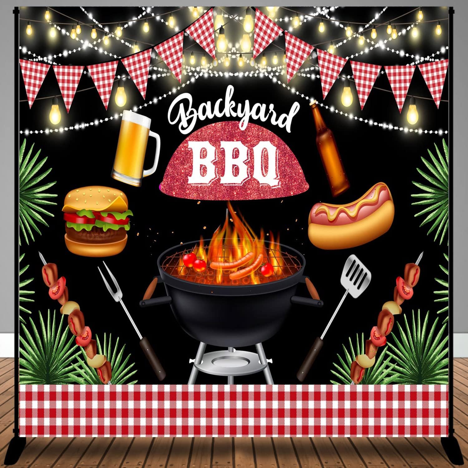 MTMETY 8x8ft Backyard BBQ Backdrop Barbecue Beer Burgers Hot Dogs ...