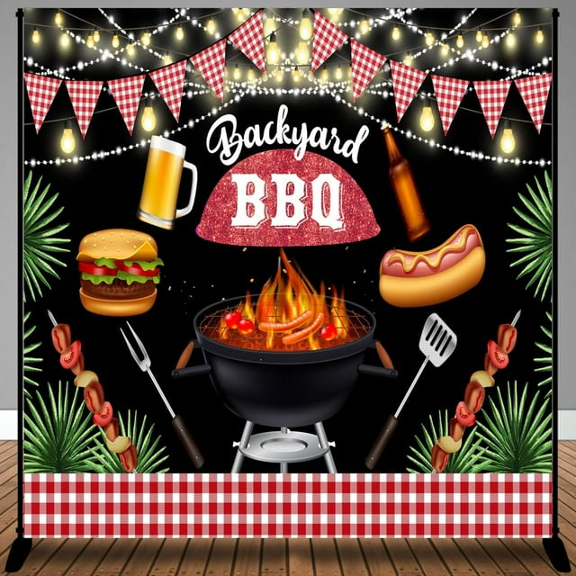 MTMETY 8x8ft Backyard BBQ Backdrop Barbecue Beer Burgers Hot Dogs ...