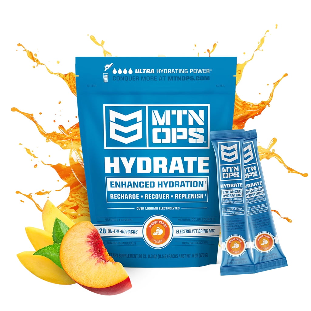 MTN OPS Hydrate Mango Peach Flavor Packets, Electrolytes, Vitamins ...