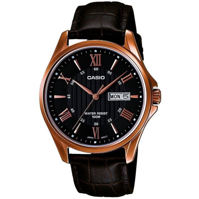 MTP-1384L-1AVDF Men's Analog Display Quartz Watch, Black Leather Band ...