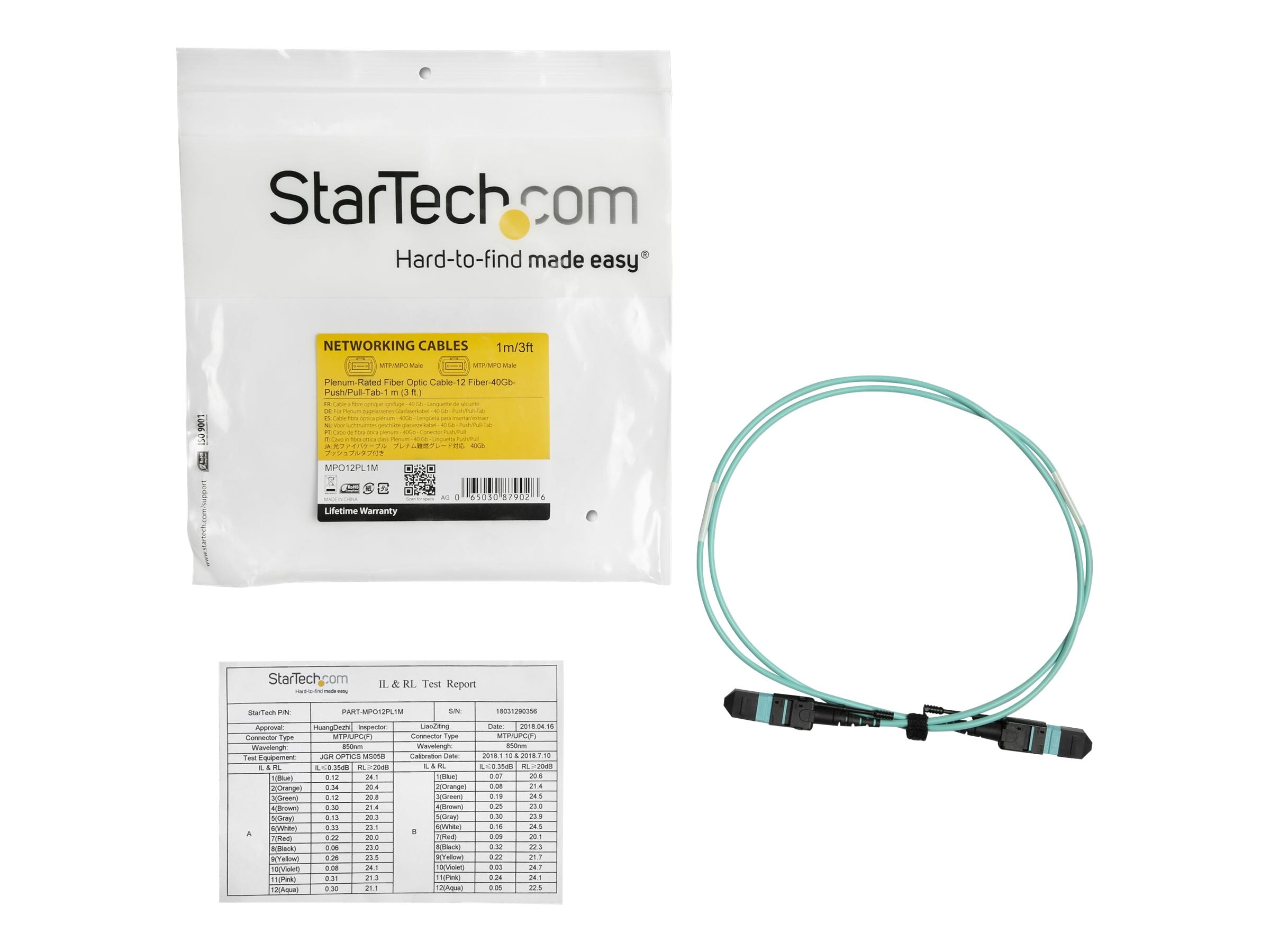 StarTech 3.28ft Fiber Optic Network Cable MTP/MPO Female Network - Aqua ...