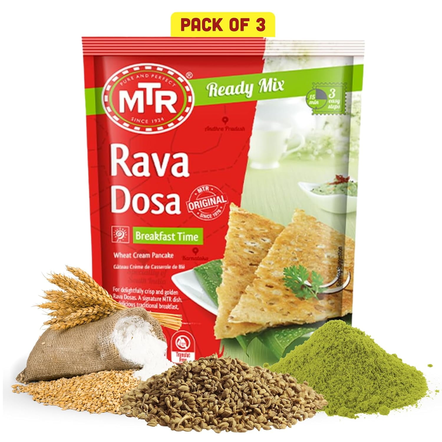 MTR, Instant Rava Dosa Mix, 500g, Pack of 3, No Added Preservatives ...