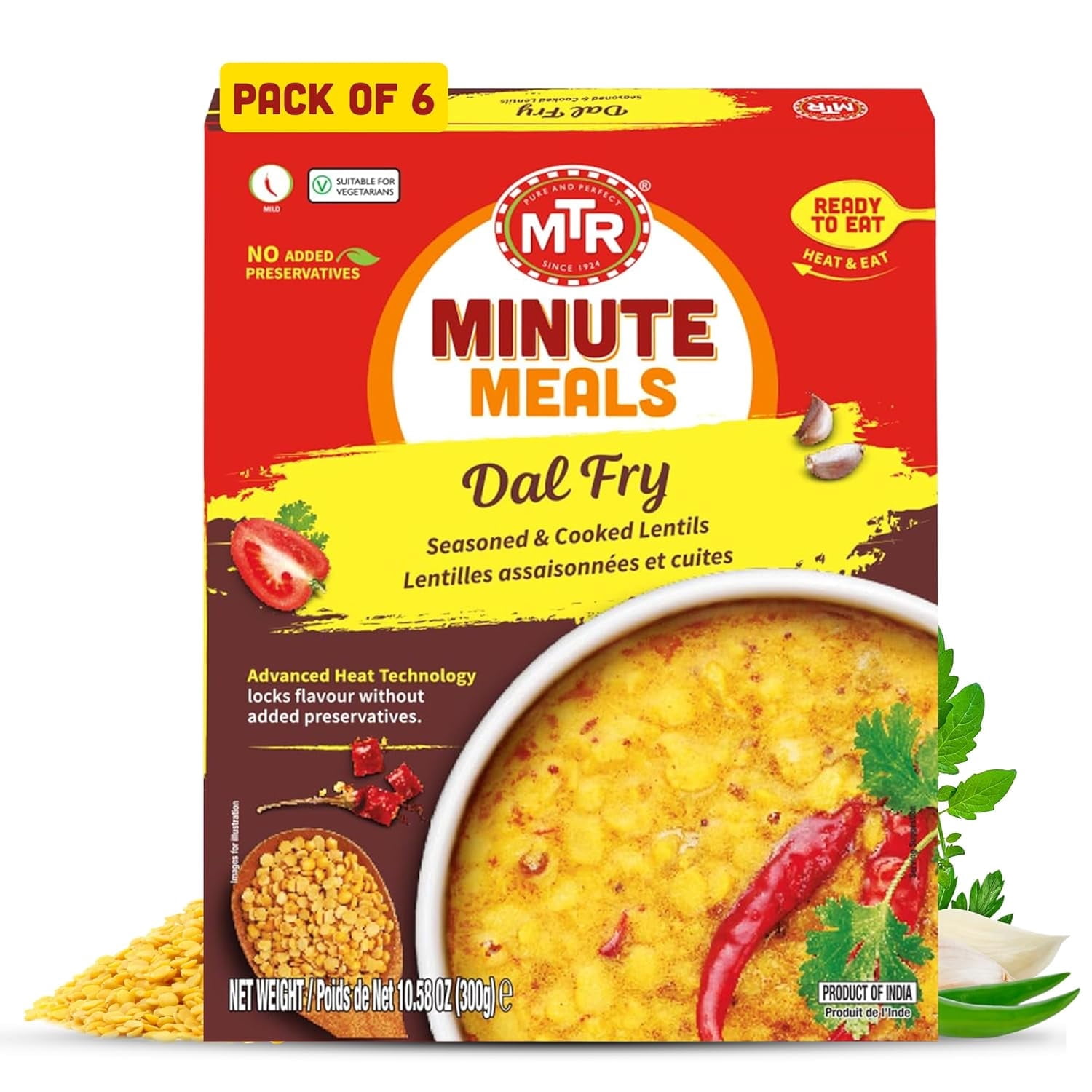 MTR, Dal Fry, 300g, Flavorful Seasoned & Cooked Lentils - Walmart.com