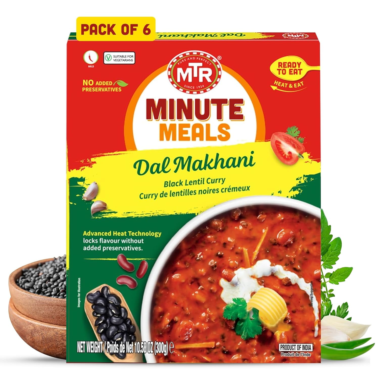 MTR Dal Makhani, 300g Pack of 6, No Added Preservatives, Ready-to-Eat ...
