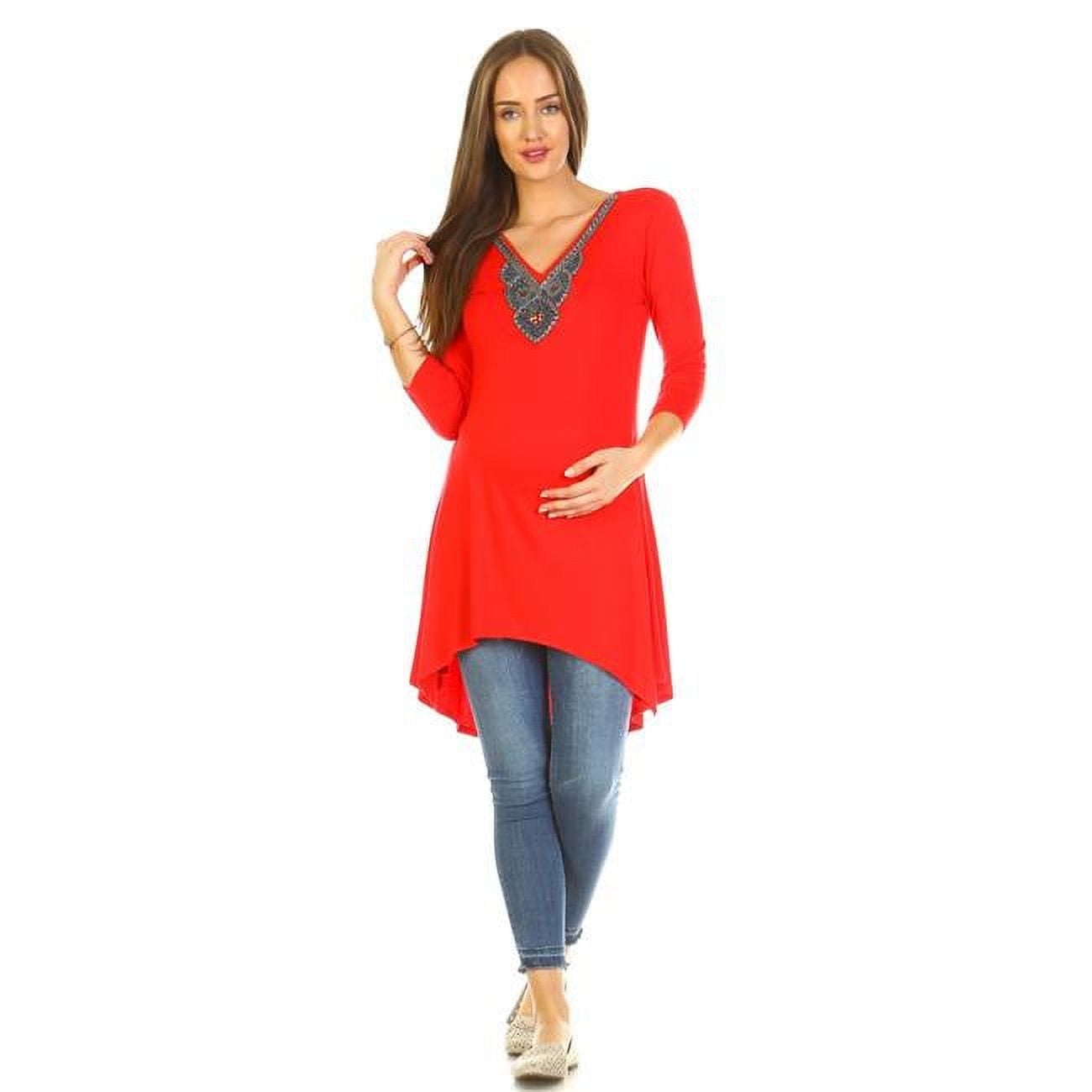 MTR1291-07-S Maternity Calla Embellished Tunic Top, Red - Small ...