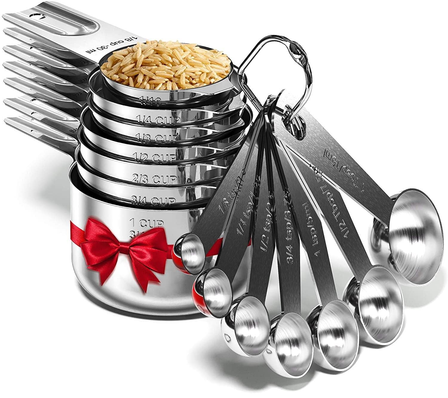 MTROYALDIA Stainless Steel Measuring Cups and Spoons Set of 14 Pieces 7 ...