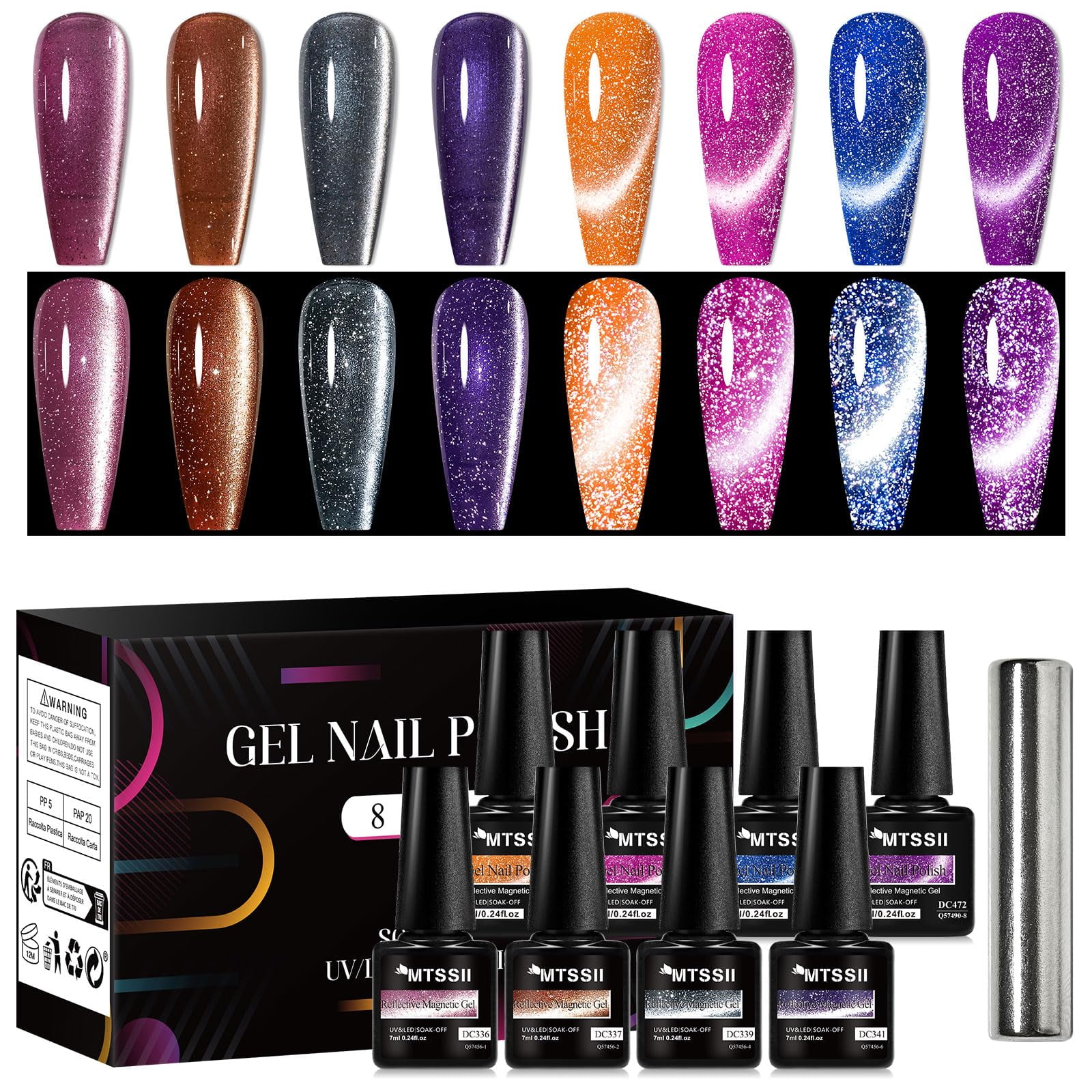 MTSSII 8 Colors Cat Eye Gel Nail Polish 8PCS Soak Off UV LED Lamp Magnetic Nail Polish Gel Nail ...