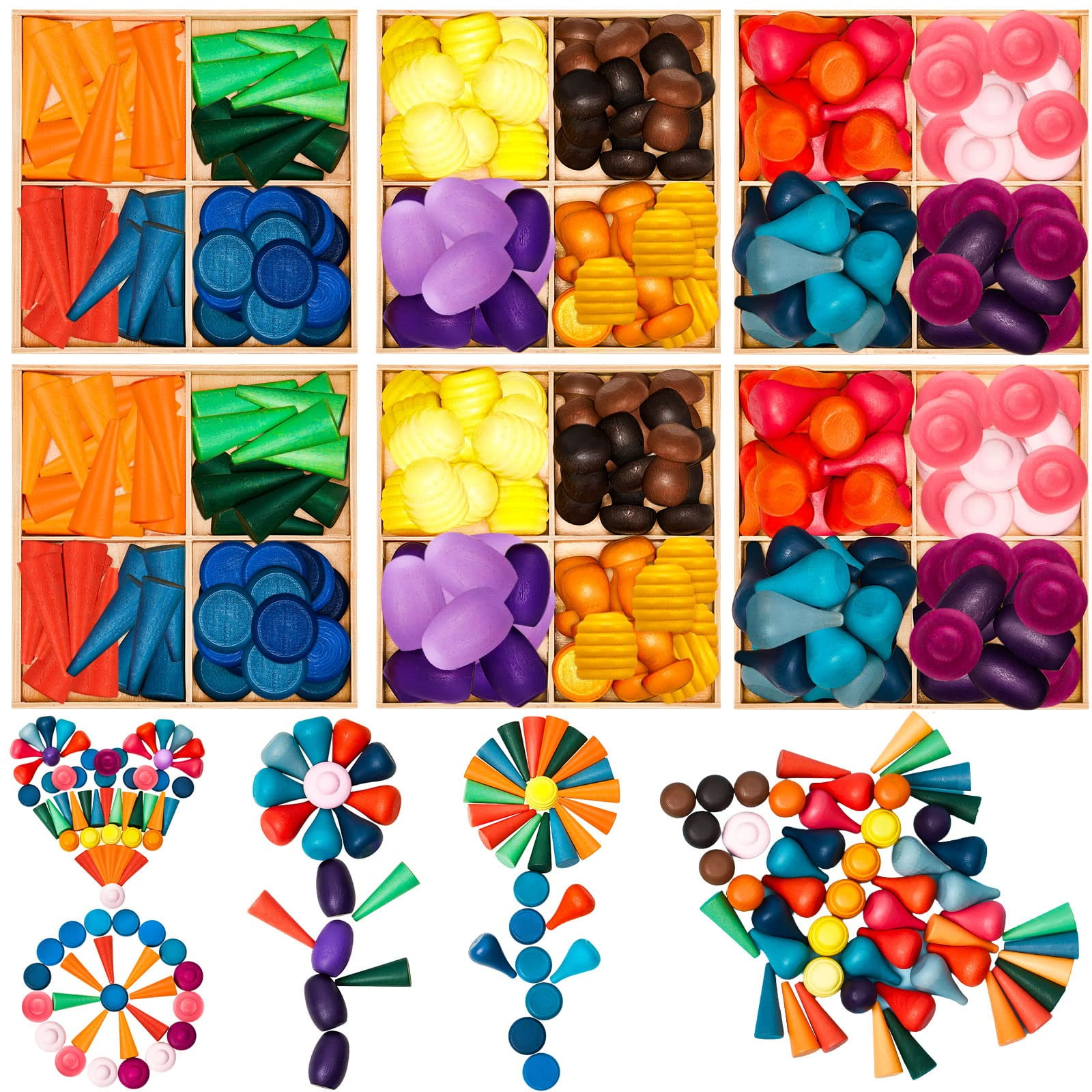 Loose Parts Play Materials MMF7 Set Wooden Mandala Toys Kit Wood ...