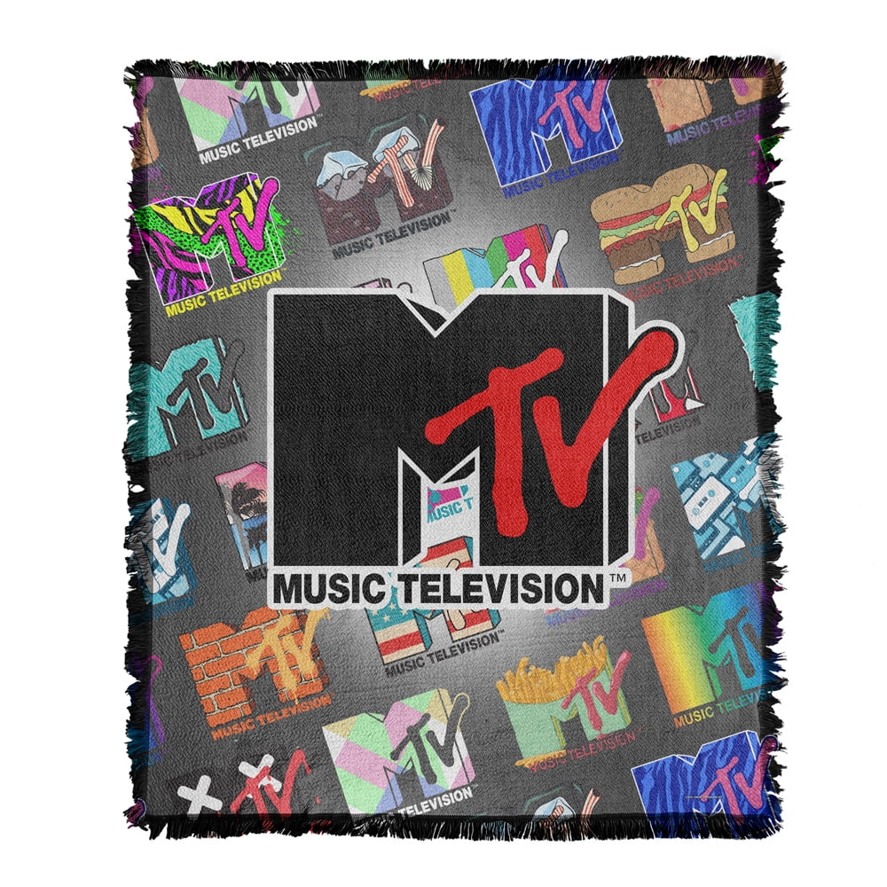 MTV Blanket, 50"x60" MTV Logos Bkt Woven Tapestry Cotton Blend Fringed ...