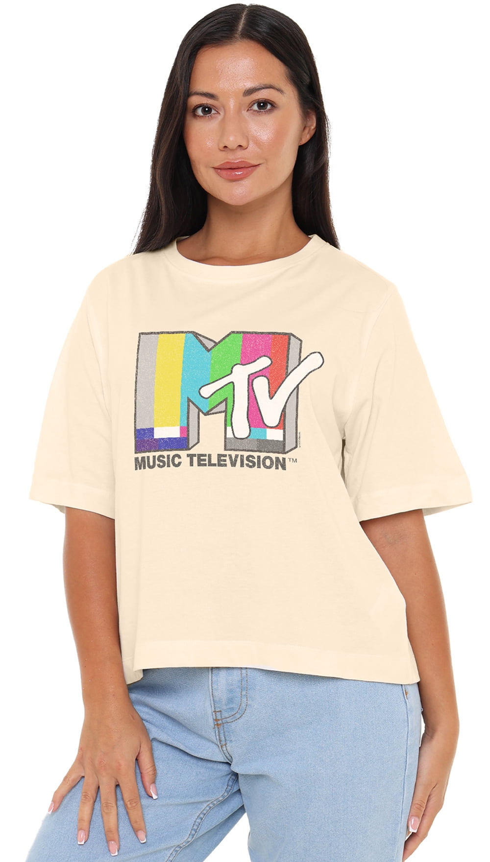 MTV Color Bars Women's Boxy Cropped T-Shirt Casual Graphic Tee ...