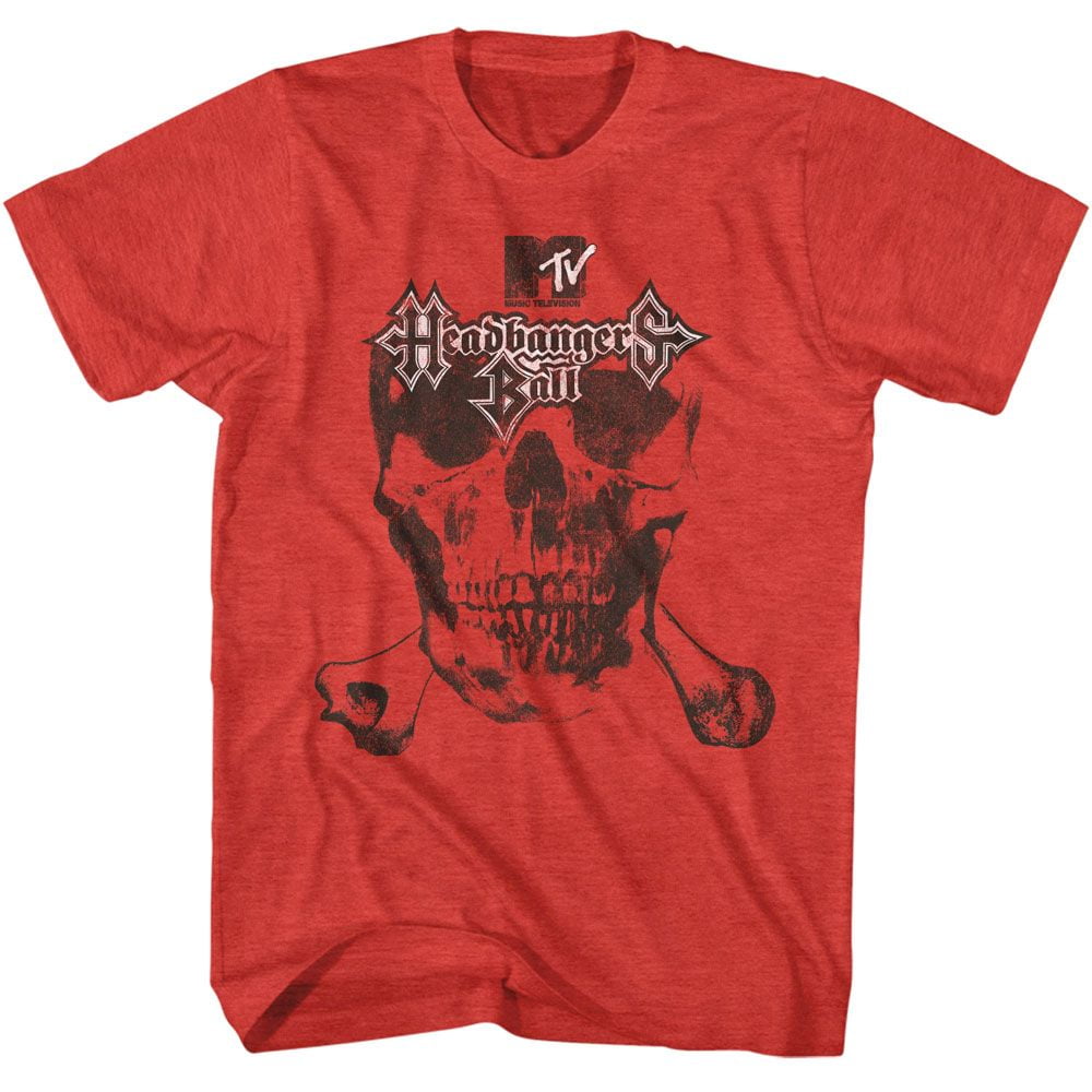 MTV Headbangers Ball Logo Skull And Bones Red Heather Adult T-Shirt ...