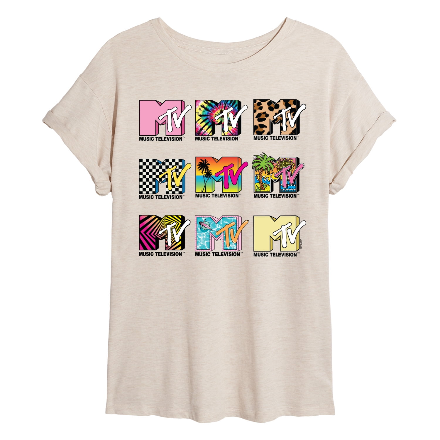 MTV Logo - MTV Top Logos - Juniors Oversized Graphic T-Shirt - Walmart.com