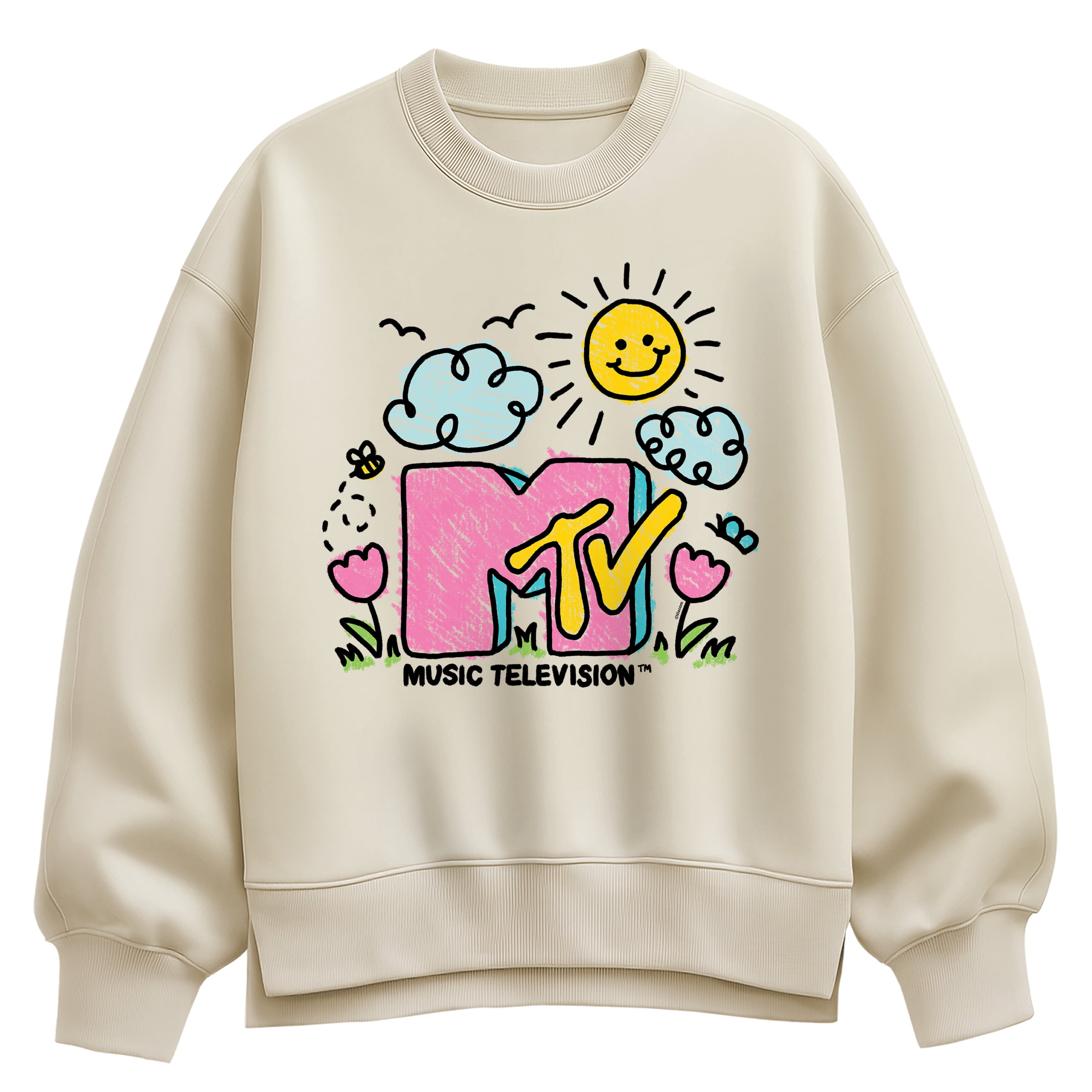 MTV Logo - Sketchy MTV - Women's Oversized Fleece Crew Sweatshirt ...