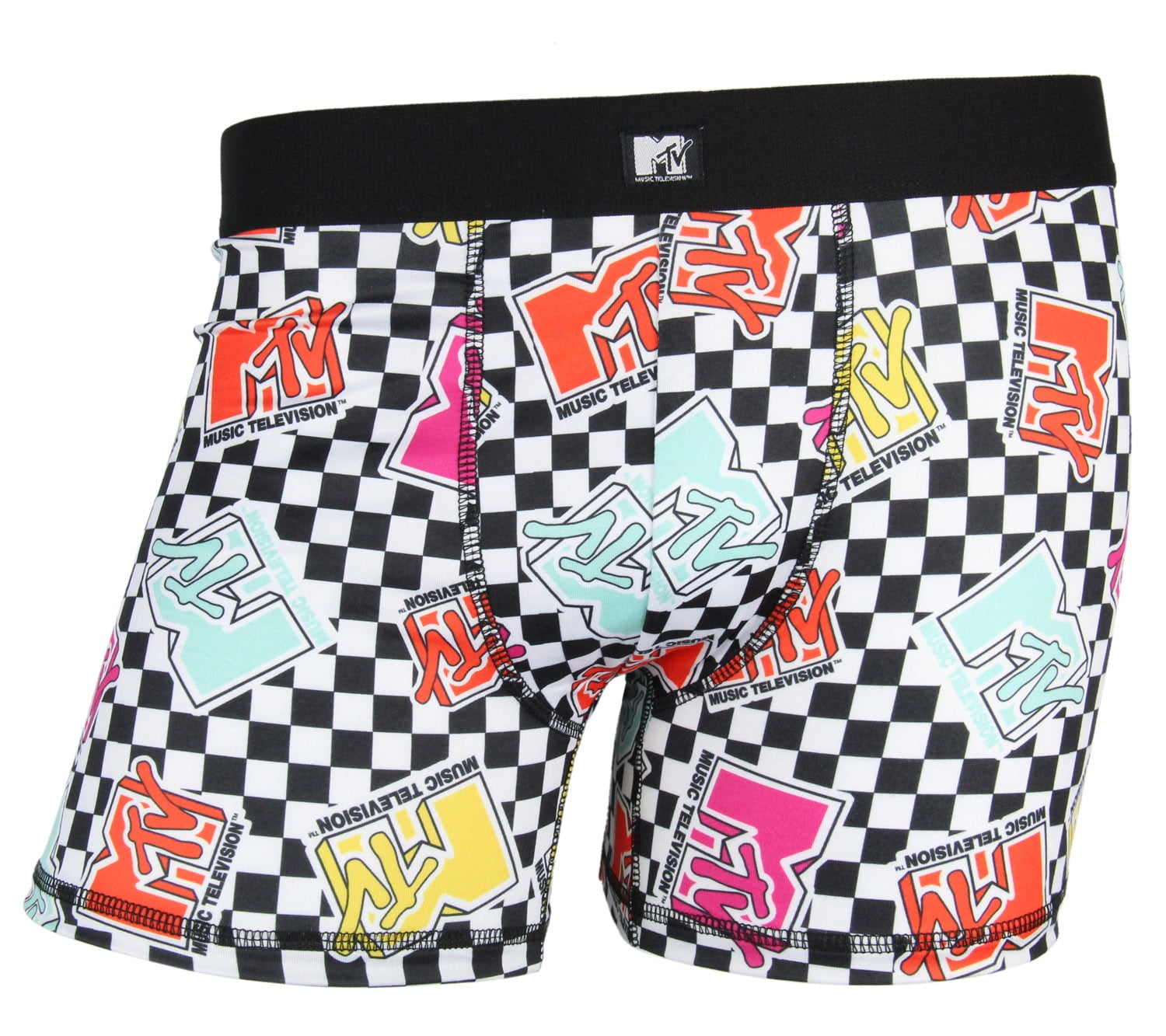 MTV Men's Music Television Allover Logo Checkered Adult Boxer Briefs ...