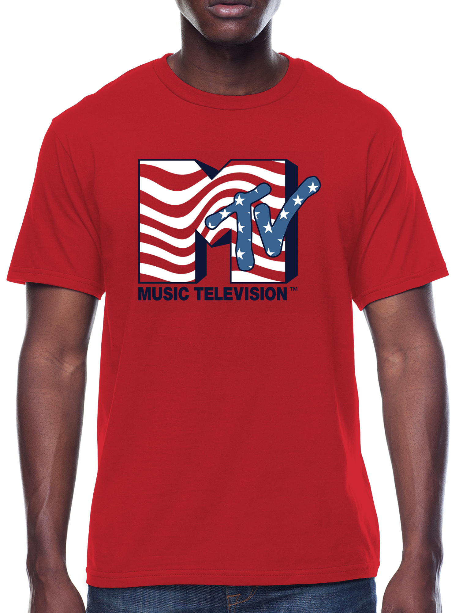MTV Men's Americana Graphic Crew Neck T-Shirt - Stars & Stripes Logo ...