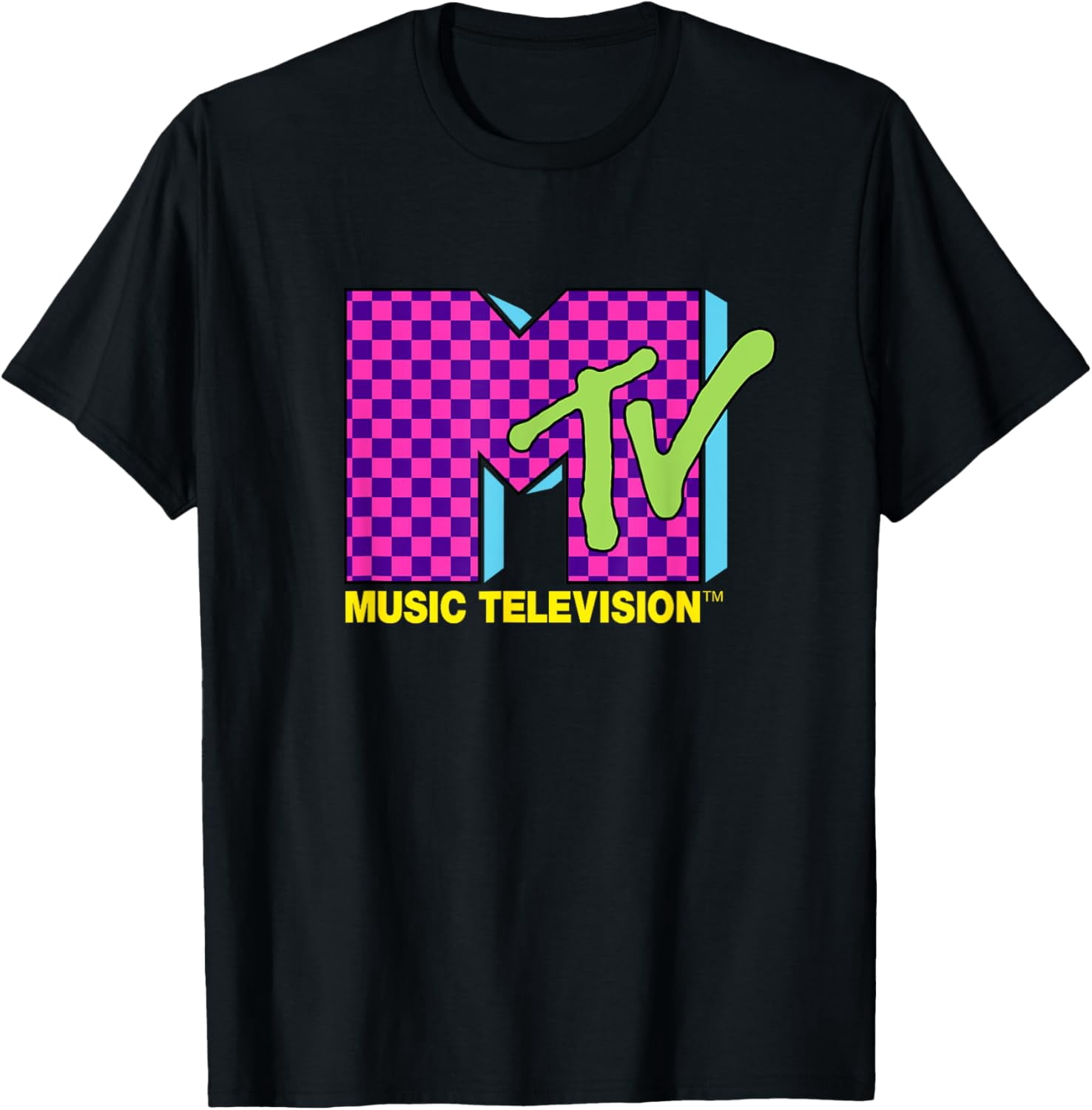 MTV Music Television Retro 80's Neon Pink Checkerboard Logo T-Shirt ...