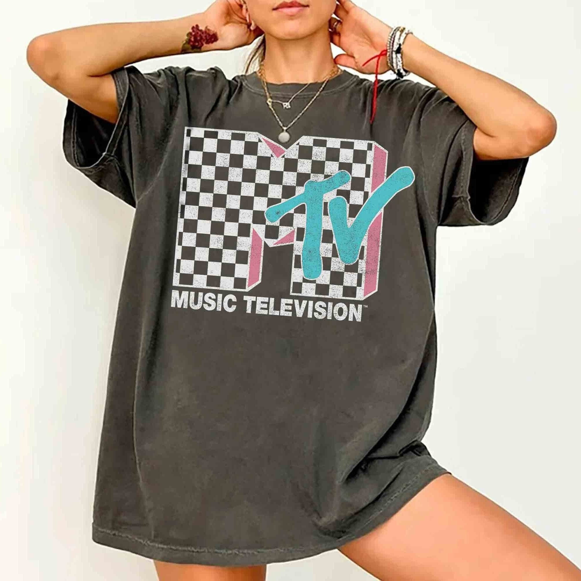 MTV Neon Distressed Checkered Logo Graphic Shirts, Retro 80s & 90s MTV ...