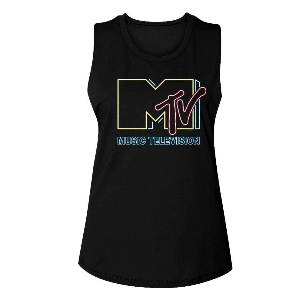 MTV Neon Sign Logo Black Women's Muscle Tank T-Shirt S - Walmart ...