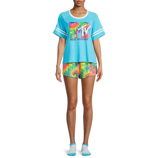 MTV Women's T-Shirt, Sleep Shorts and Socks, 3-Piece Set - Walmart.com