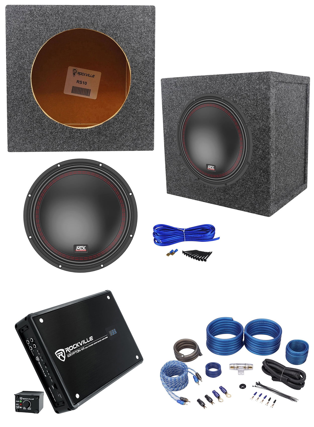 MTX 5510-22 10" 800w Subwoofer+Sealed Sub Box Enclosure+Mono Amplifier ...