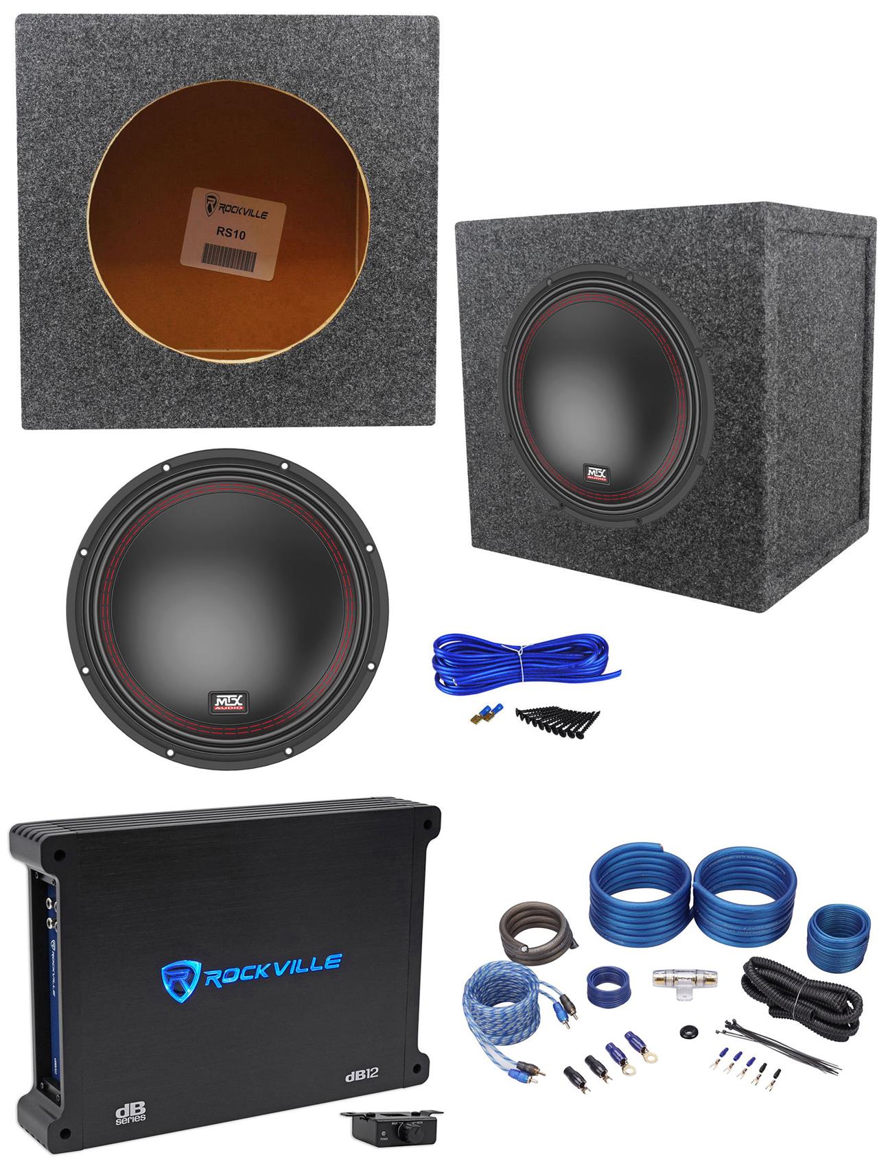 MTX 5510-44 10" 800w Subwoofer+Sealed Sub Box Enclosure+Mono Amplifier ...