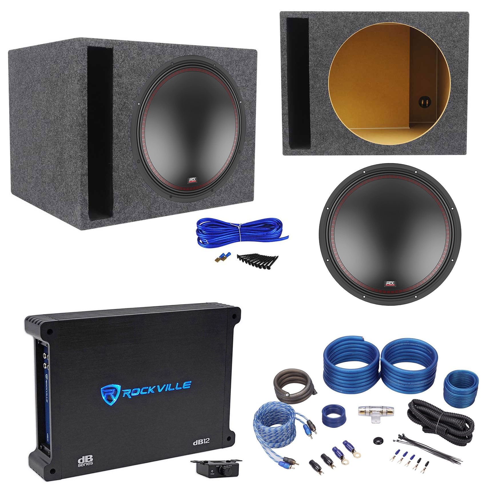 MTX 5515-44 15" 800w Subwoofer+Vented Sub Box Enclosure+Mono Amplifier ...