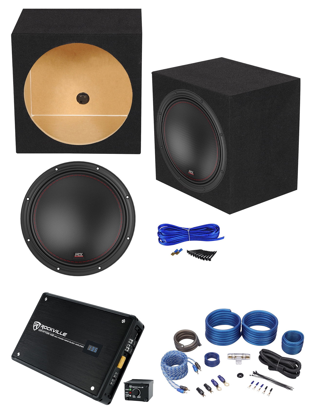MTX 7512-22 12" 1500w Subwoofer+Sealed Sub Box Enclosure+Mono Amplifier ...