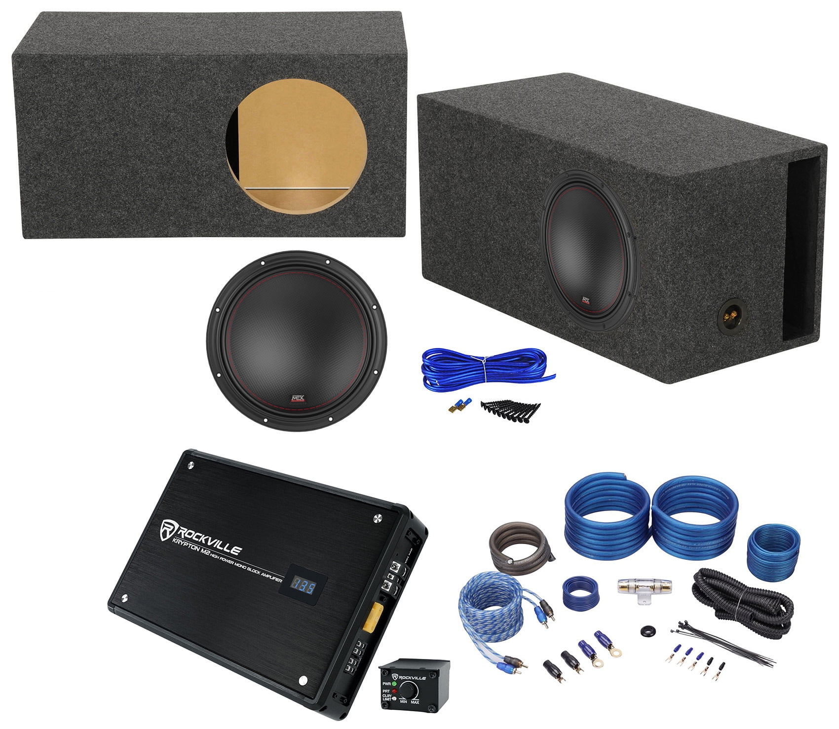 MTX 7512-22 12" 1500w Subwoofer+Vented Sub Box Enclosure+Mono Amplifier ...
